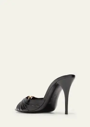 Saint Laurent Babylone Ruched Leather Mule Sandals - Black