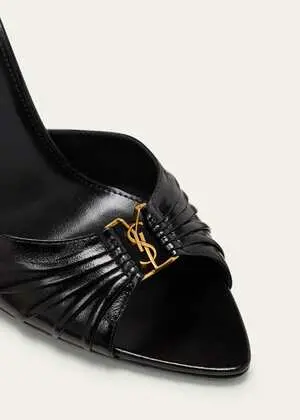 Saint Laurent Babylone Ruched Leather Mule Sandals - Black