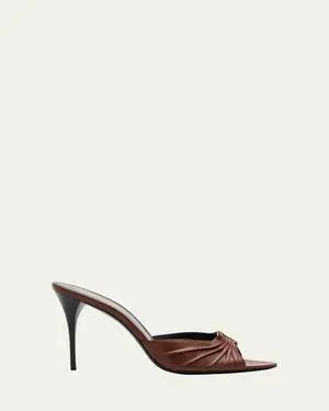Saint Laurent Babylone Ruched Leather Mule Sandals - Brown