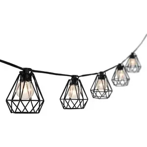JONATHAN Y 10-light Indoor/outdoor Contemporary Transitional Incandescent G40 Diamond Cage String Lights - Black