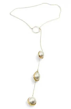 LESLIE PAIGE Freshwater Pearl Lariat Necklace - Yellow Gold/pearl