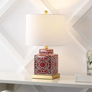 JONATHAN Y Catherine Ceramic/metal Ginger Jar Led Table Lamp - Red/white