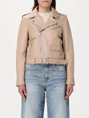 Pinko Pinko Leather Biker Jacket Beige