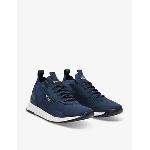 BOSS Logo-embossed Mesh And Suede Low-top Trainers