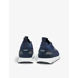 BOSS Logo-embossed Mesh And Suede Low-top Trainers