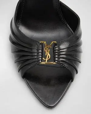 Saint Laurent Babylone Ruched Leather Mule Sandals - Black