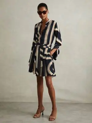 REISS Ciara Geometric Print Mini Dress - Navy