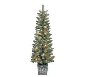 PULEO INTERNATIONAL Puleo Set Of 2 Battery-operated Pre-lit Flocked Potted Tree - One-color