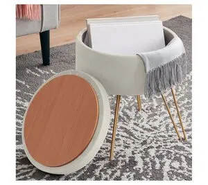 ORNAVO HOME Round Velvet Storage Ottoman With G Old Metal Legs - One-color