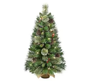 PULEO INTERNATIONAL Puleo 3ft Pre-lit Pine Artificial Christmas Tre E In Burlap Sac - One-color