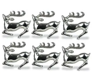 DESIGN IMPORTS Set/6 Silver Reindeer Napkin Rin Gs - One-color
