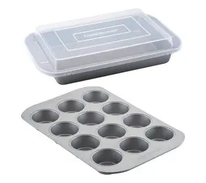 FARBERWARE Nonstick Bakeware Muffin Cake And La Agna Pan Set - One-color