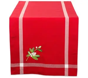 DESIGN IMPORTS Red Embroidered Mistletoe Table Nner 14x72 - One-color