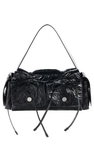 Acne Studios Multipocket Crinkled Leather Baguette - Black