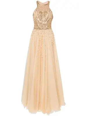 SAIID KOBEISY Beaded Halterneck Gown - Gold