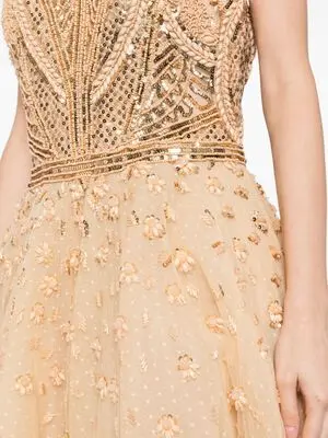 SAIID KOBEISY Beaded Halterneck Gown - Gold