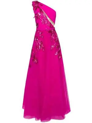 SAIID KOBEISY One-shoulder Beaded Gown