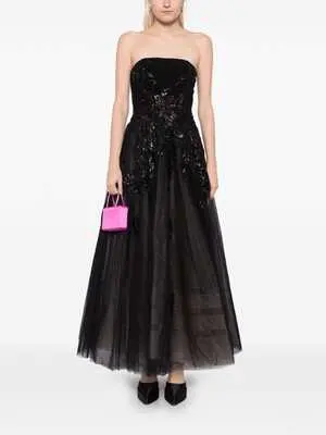 SAIID KOBEISY Beaded Tulle Strapless Gown - Black