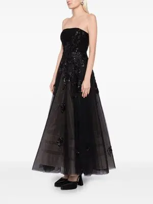 SAIID KOBEISY Beaded Tulle Strapless Gown - Black