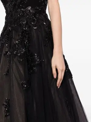 SAIID KOBEISY Beaded Tulle Strapless Gown - Black