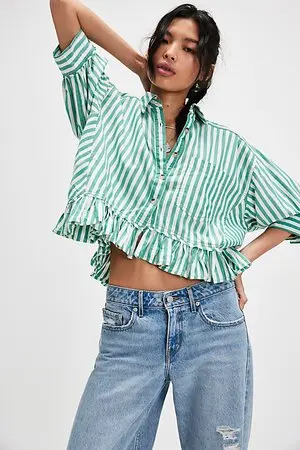 Free People Ruffled Striped Shirts