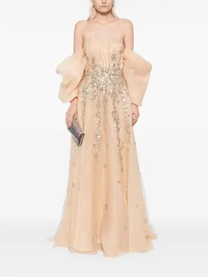 SAIID KOBEISY Off-shoulder Beaded Long Dress