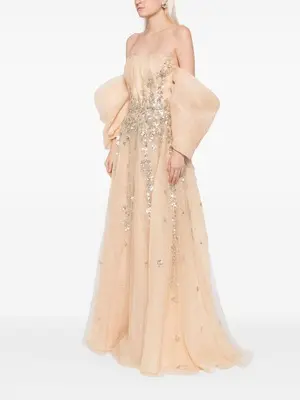 SAIID KOBEISY Off-shoulder Beaded Long Dress