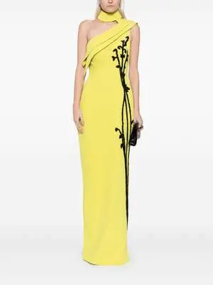 SAIID KOBEISY Bead-embellished One-shoulder Gown - Green