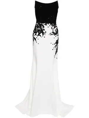 SAIID KOBEISY Embroidered Crepe Mermaid Gown - Black