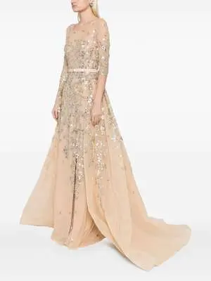 SAIID KOBEISY Beaded Tulle Gown - Neutrals