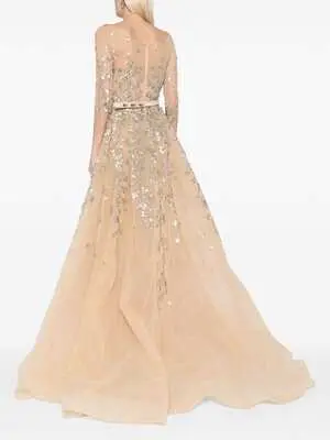 SAIID KOBEISY Beaded Tulle Gown - Neutrals