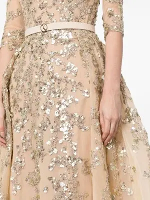 SAIID KOBEISY Beaded Tulle Gown - Neutrals