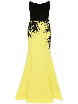 SAIID KOBEISY Embroidered Crepe Gown