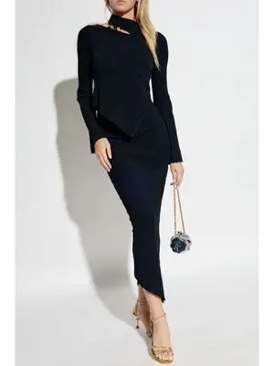 Cult Gaia Plissé Asymmetric Midi Skirt