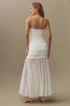 Bhldn Lace Maxi Dress With Ruffle Embellishments In White - 29% Off |  Editorialist
