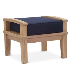 MODWAY Marina Outdoor Patio Teak Ottoman - Natural Navy