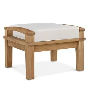 MODWAY Marina Outdoor Patio Teak Ottoman - Natural White