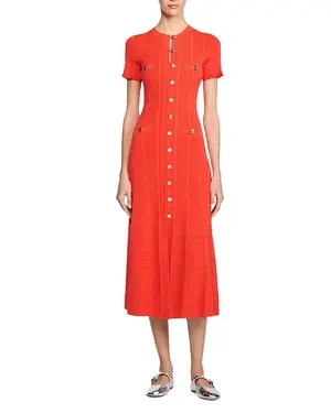 Sandro Milo Button Front Midi Dress - Poppy