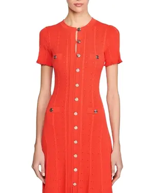 Sandro Milo Button Front Midi Dress - Poppy