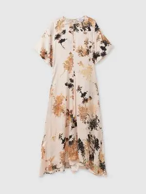 REISS Chrissy Floral Print Midi Dress