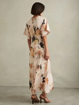 REISS Chrissy Floral Print Midi Dress