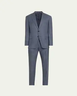 Giorgio Armani Micro-squares Wool Classic Fit Suit Medium Blue