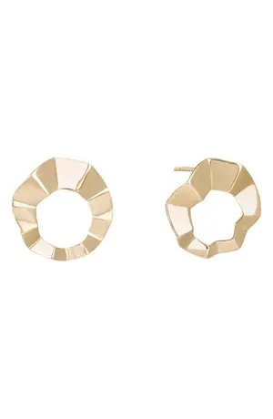 Lana Jewelry 14k Gold Geometric Crinkle Stud Earrings - Yellow