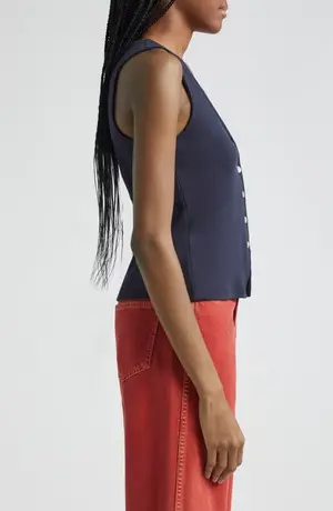 Veronica Beard Hoorne Cotton Ribbed Vest