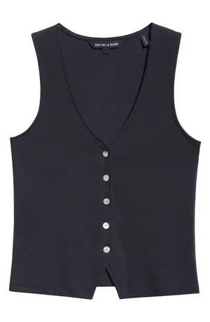 Veronica Beard Hoorne Cotton Ribbed Vest