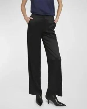 Giorgio Armani Silk Wide-leg Trousers - Black