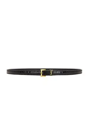 Saint Laurent Cassandre Thin Leather Belt - Nero