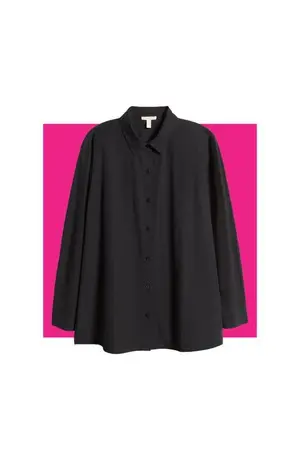 Eileen Fisher Classic Collar Easy Organic Cotton Button-up Shirt - Black