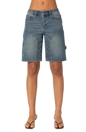 EDIKTED Low Rise Denim Carpenter Bermuda Shorts