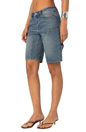 EDIKTED Low Rise Denim Carpenter Bermuda Shorts